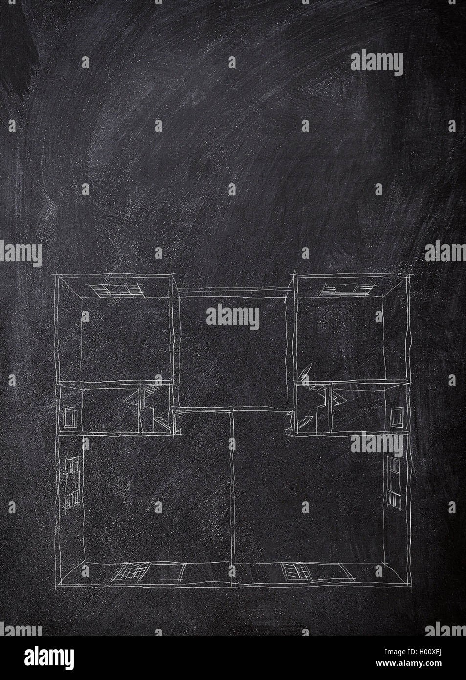 Digital 2d illustration chalk freehand sketch drawing of empty home ...