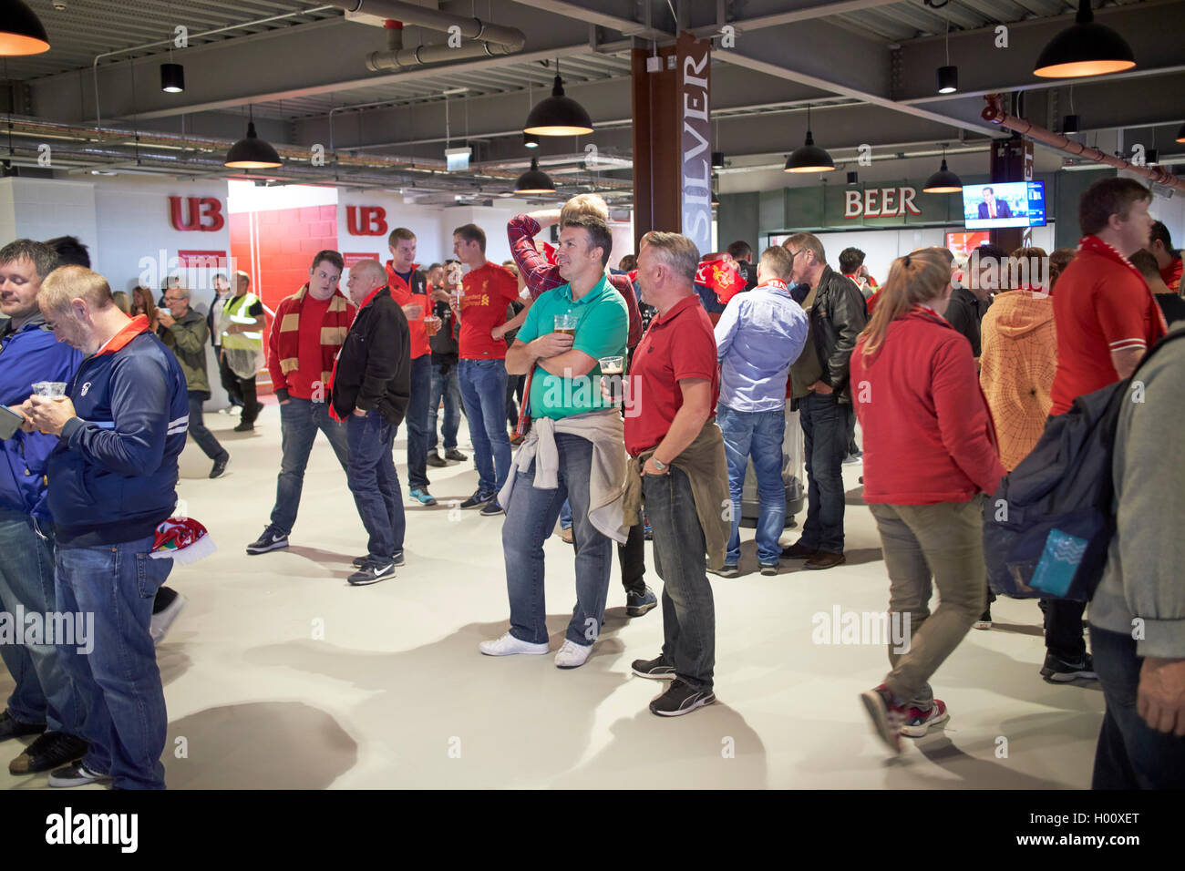 fans enjoying a pint before the game in the new main stand at Liverpool ...
