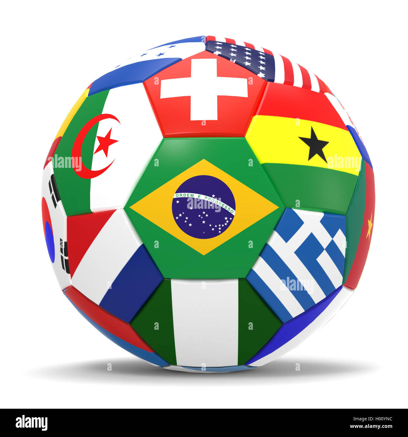 3D render of football with flags, representing all countries ...