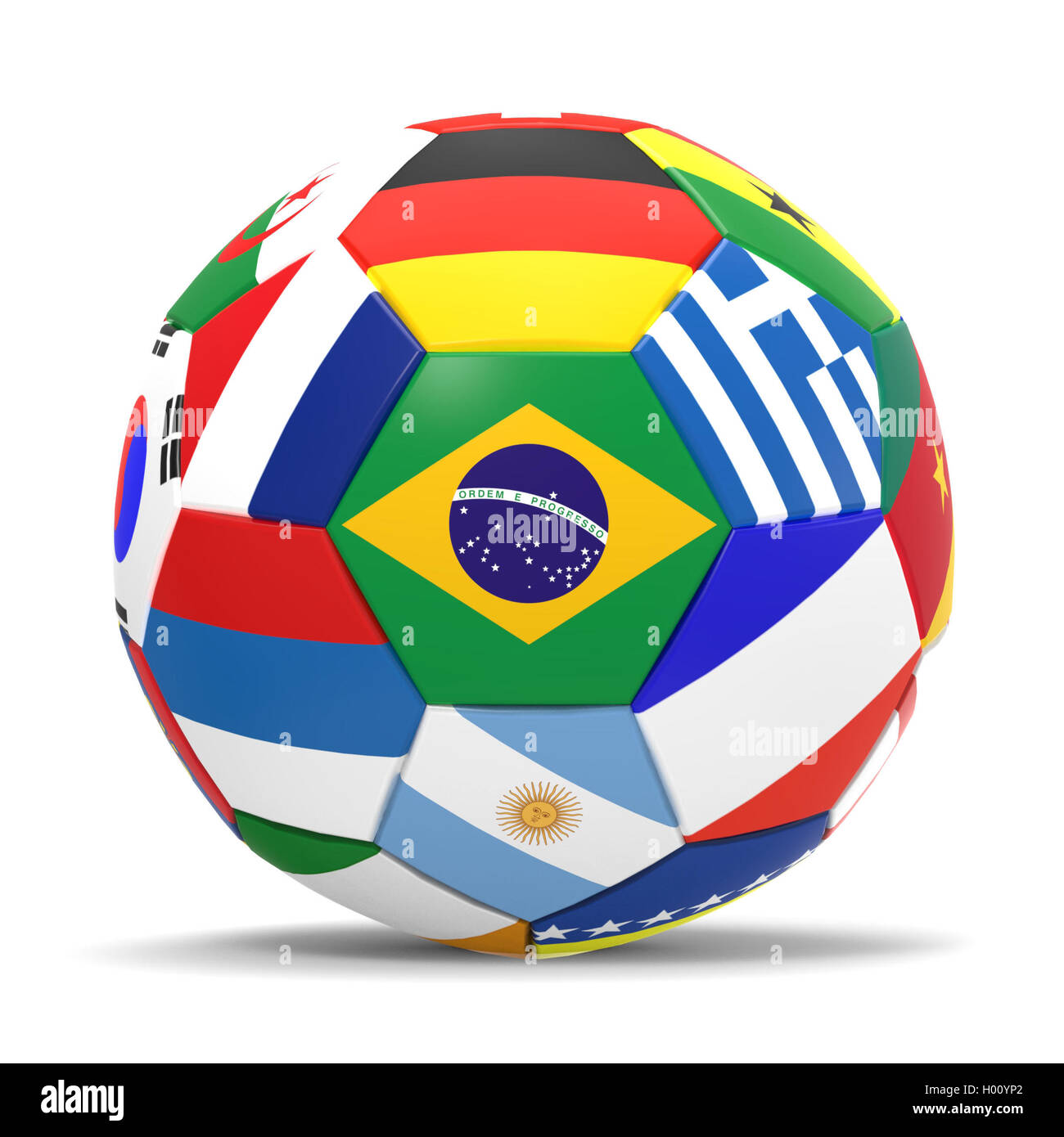 3D render of football with flags, representing all countries ...