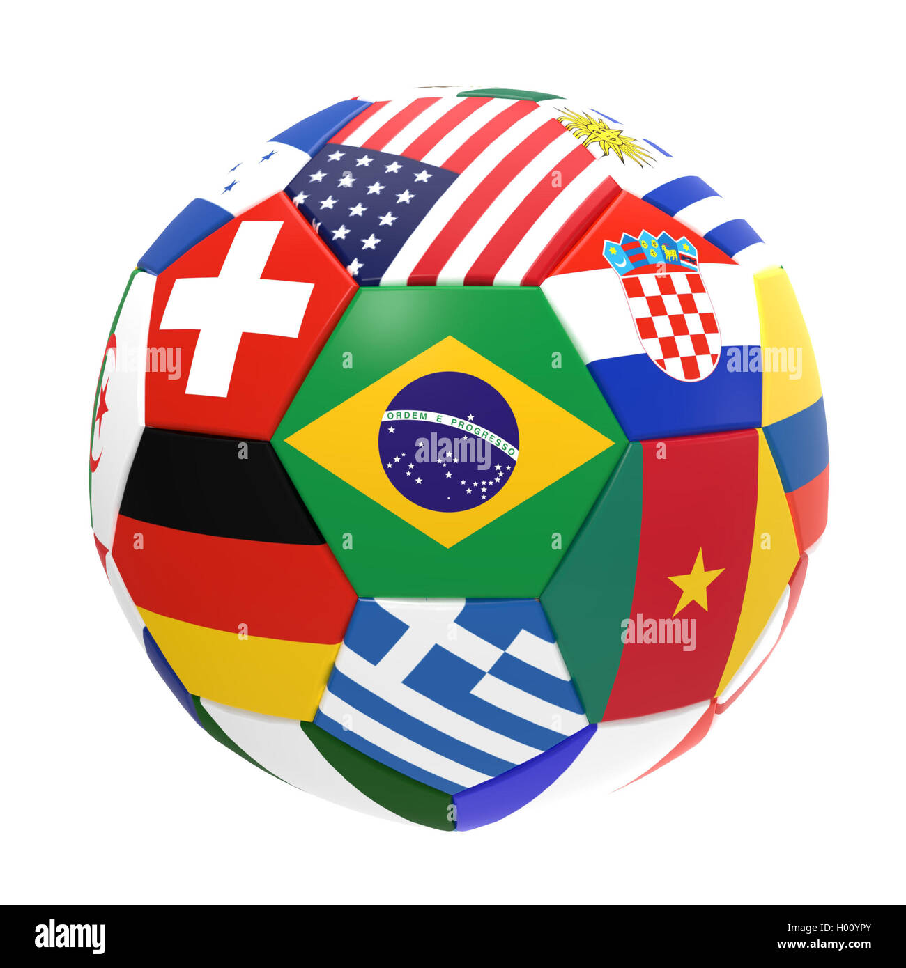 3D render of football with flags, representing all countries ...