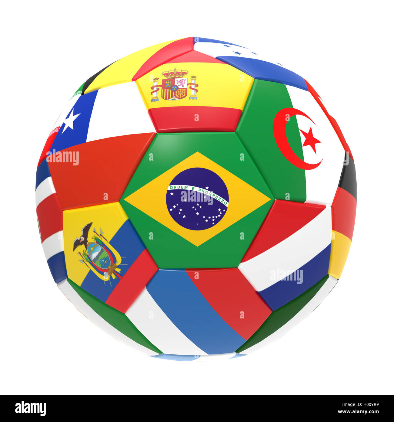 3D render of football with flags, representing all countries ...