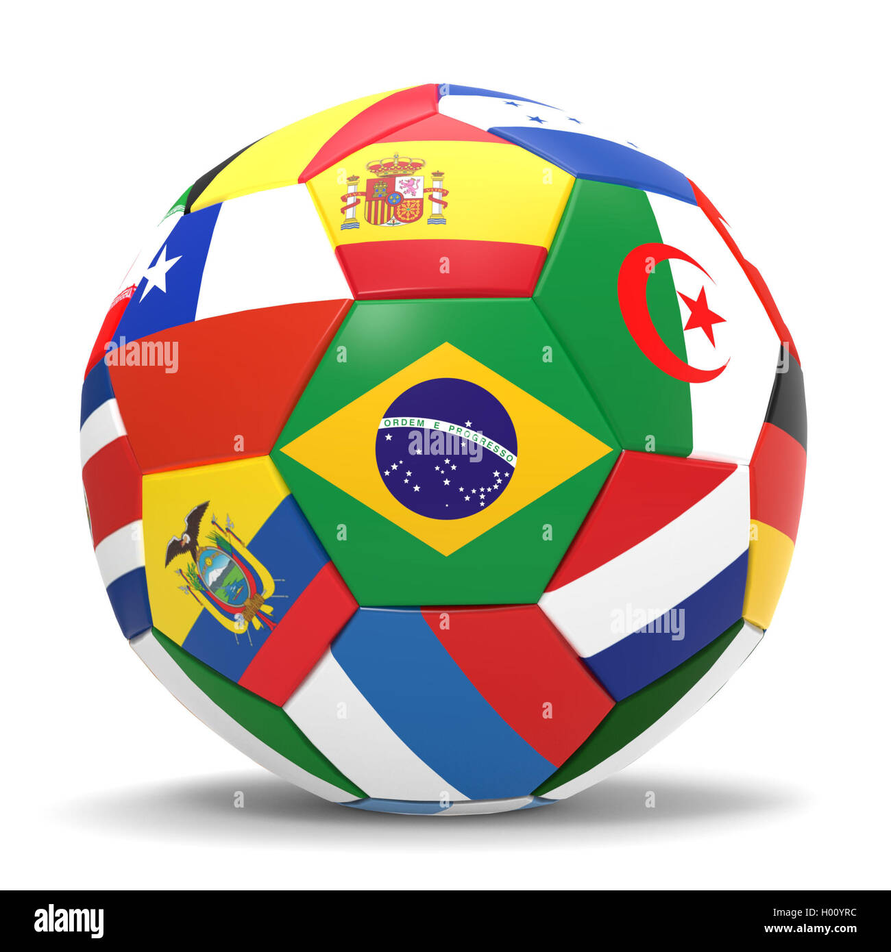 3D render of football with flags, representing all countries ...