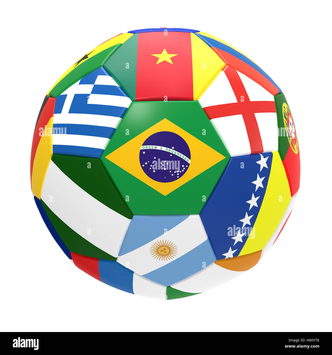 3D render of football with flags, representing all countries ...