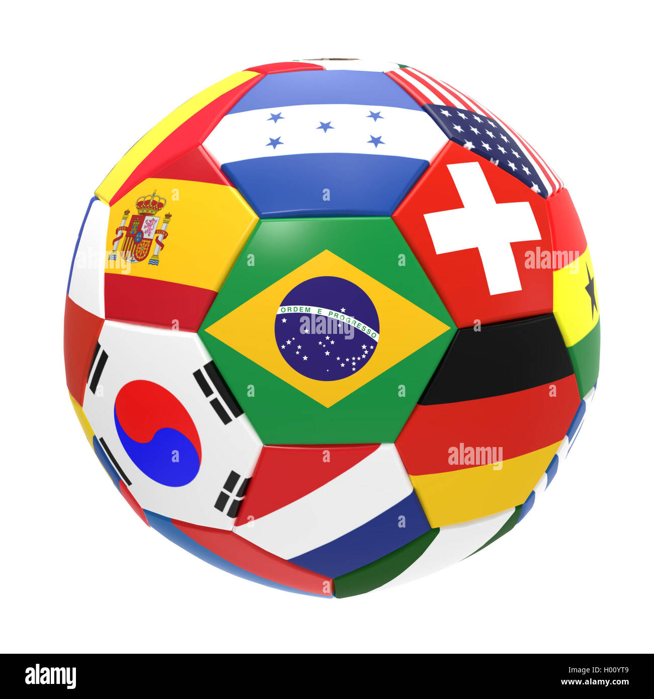 3D render of football with flags, representing all countries ...