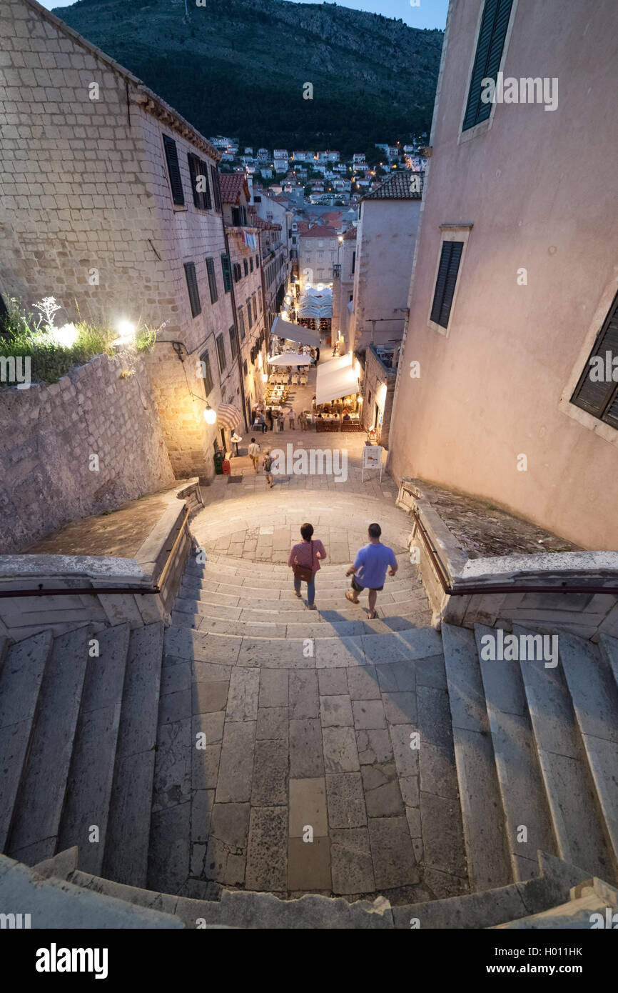 DUBROVNIK, CROATIA - MAY 28, 2014: Aerial view of the stairs leading to ...