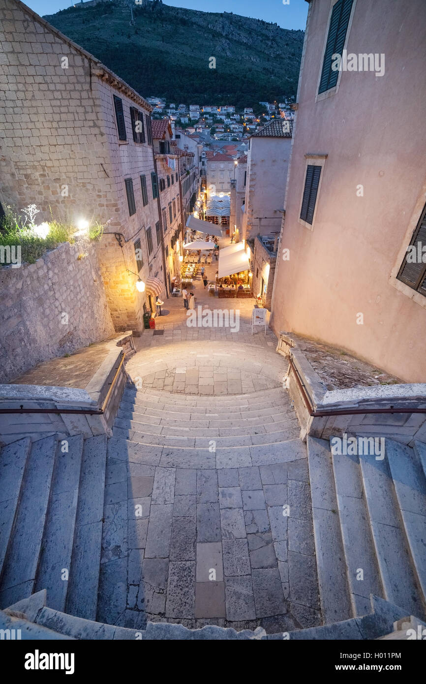 DUBROVNIK, CROATIA - MAY 26, 2014: Night shot of Jesuits staircase, the ...