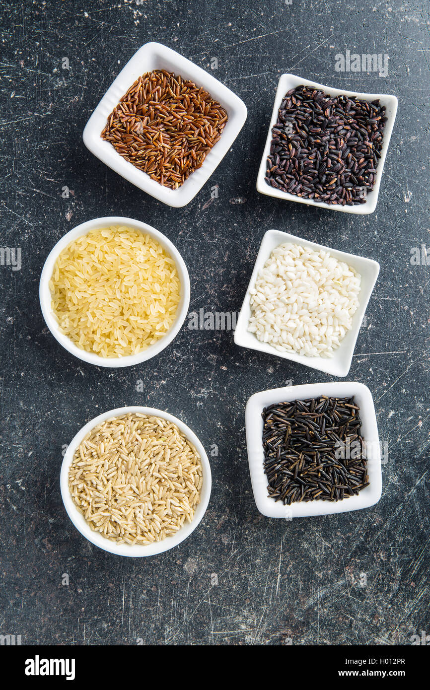 Different rice varieties. Top view Stock Photo - Alamy