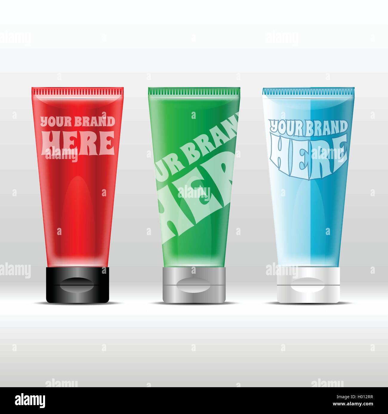 Vector set of plastic colored tube red, green and blue with black and ...