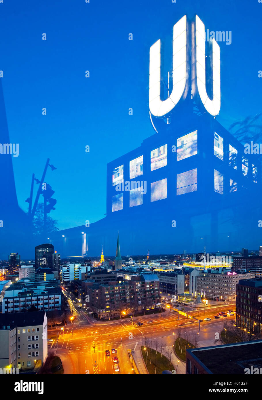Dortmund U-Tower mirroring an a window, view to the city center ...