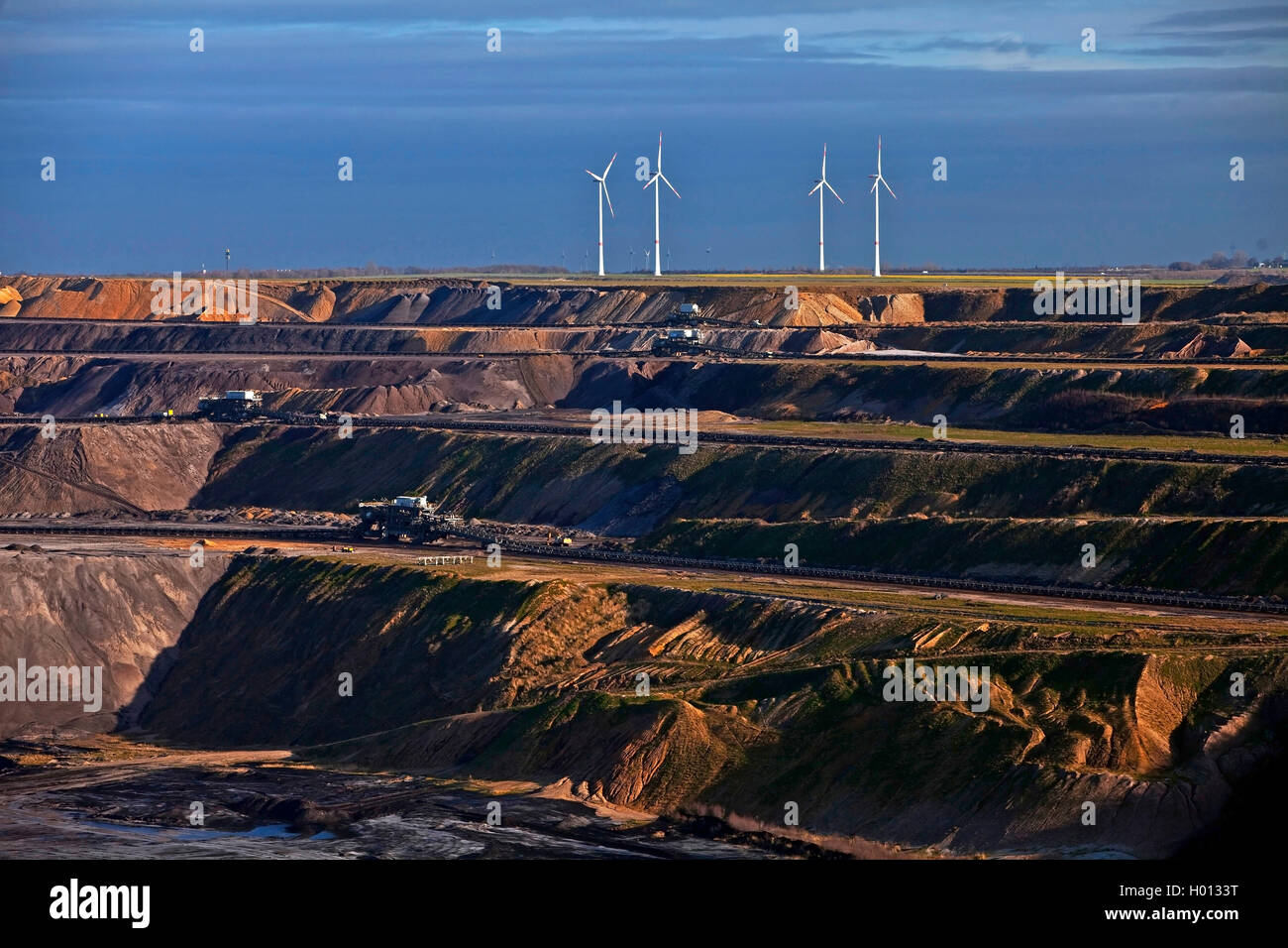 Garzweiler brown coal surface mining and wind wheels, Germany, North ...