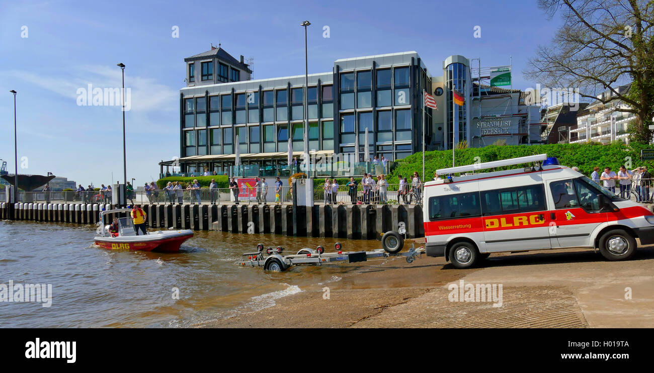 launching a rescue boot by the DLRG , Germany, Vegesack, Bremen Stock ...