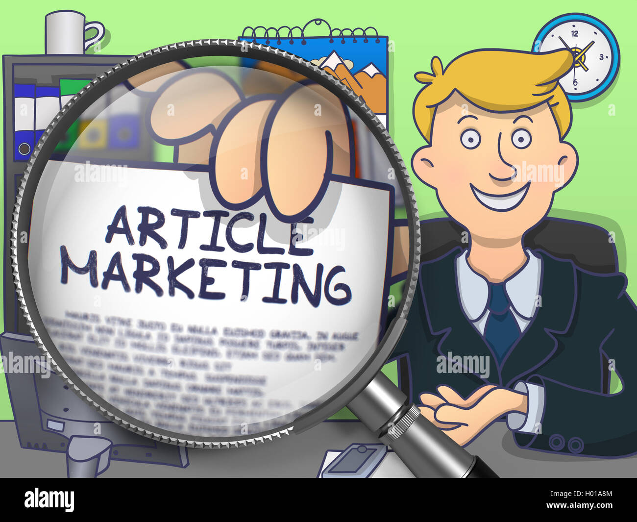 Article Marketing through Lens. Doodle Design Stock Photo - Alamy