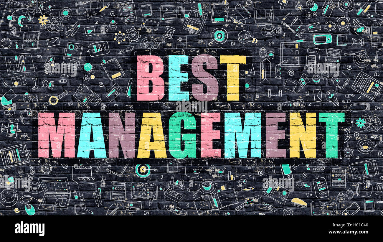 Multicolor Best Management on Dark Brickwall. Doodle Style Stock Photo ...