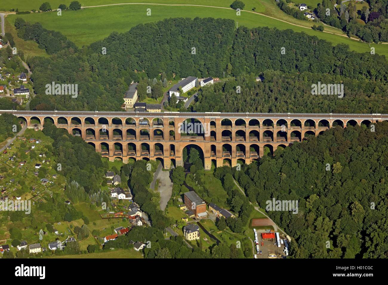 Goeltzsch Viaduct, largest brick-built bridge in the world, aerial view ...