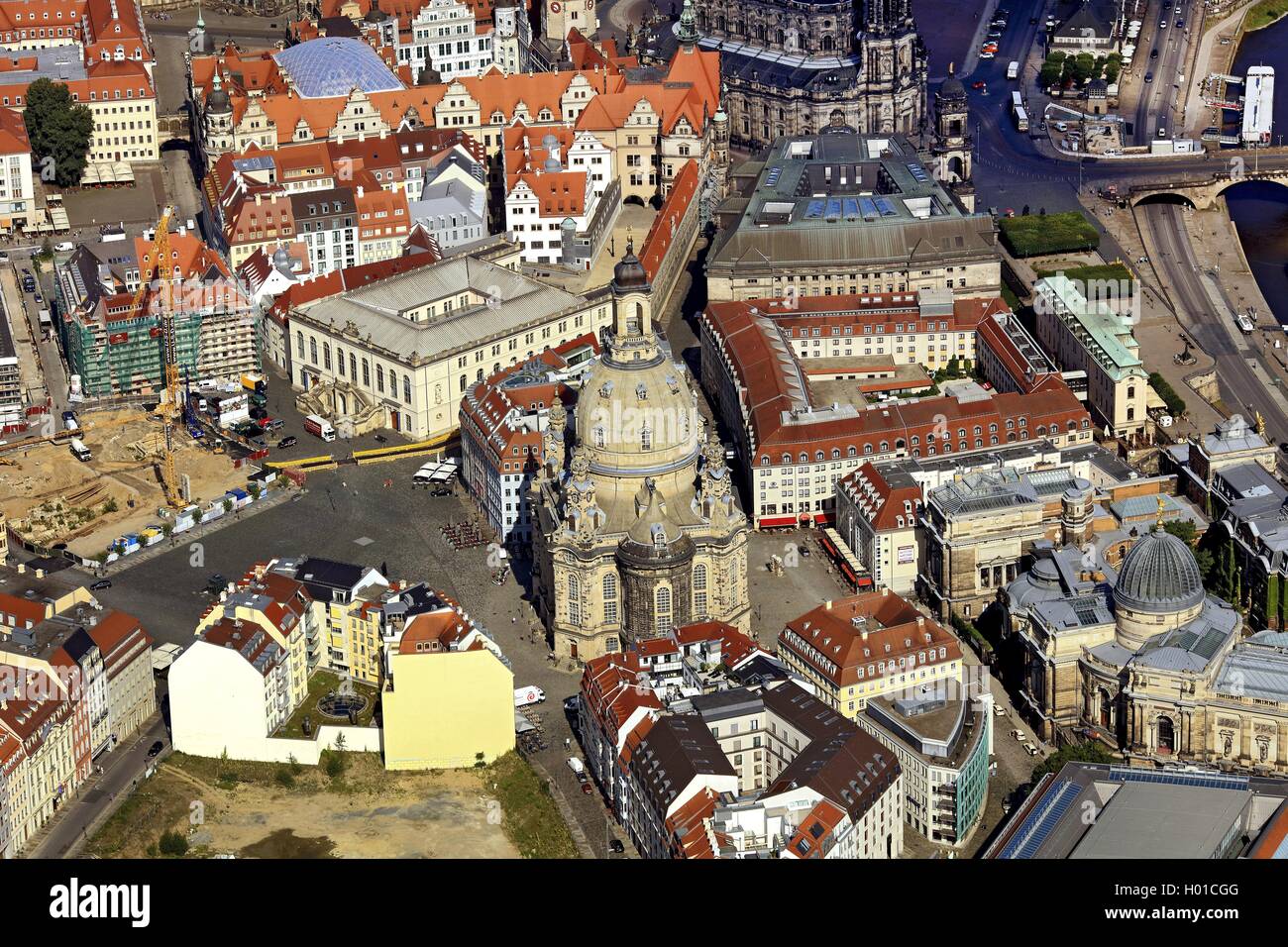 inner city of Dresen with Frauenkirche, 20.06.2016, aerial view ...