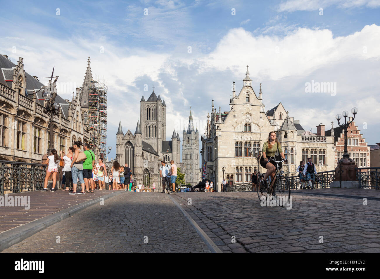 st niklaas church in belgian town of Gent seen from michaels bridge ...