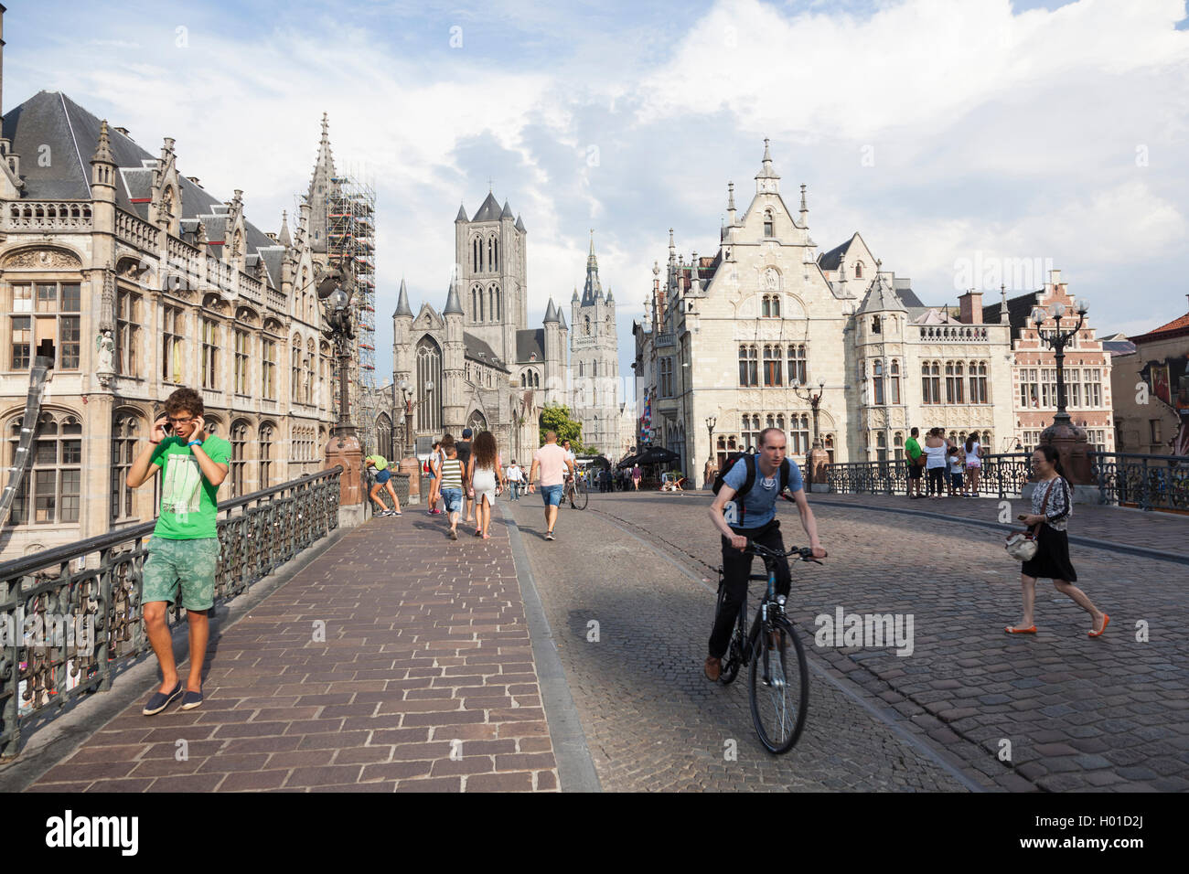 st niklaas church in belgian town of Gent seen from michaels bridge ...