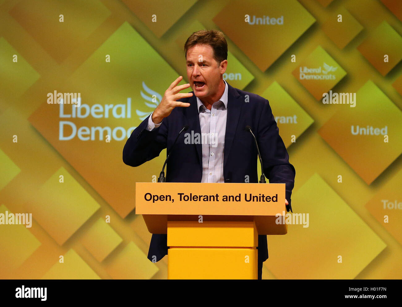 Nick Clegg, former party leader and deputy Prime Minister, delivers a ...