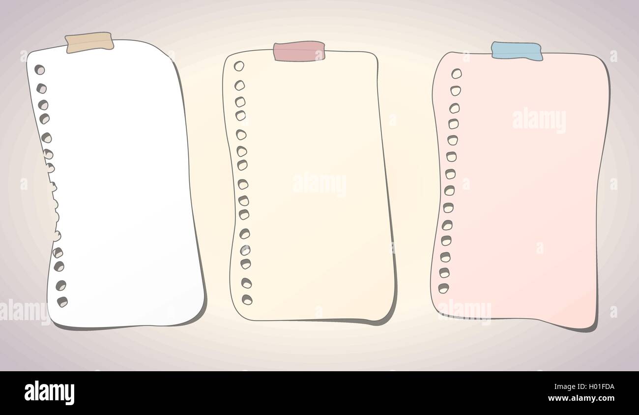 Cut cartoon notebook, note paper sheets with sticky tape Stock Vector ...