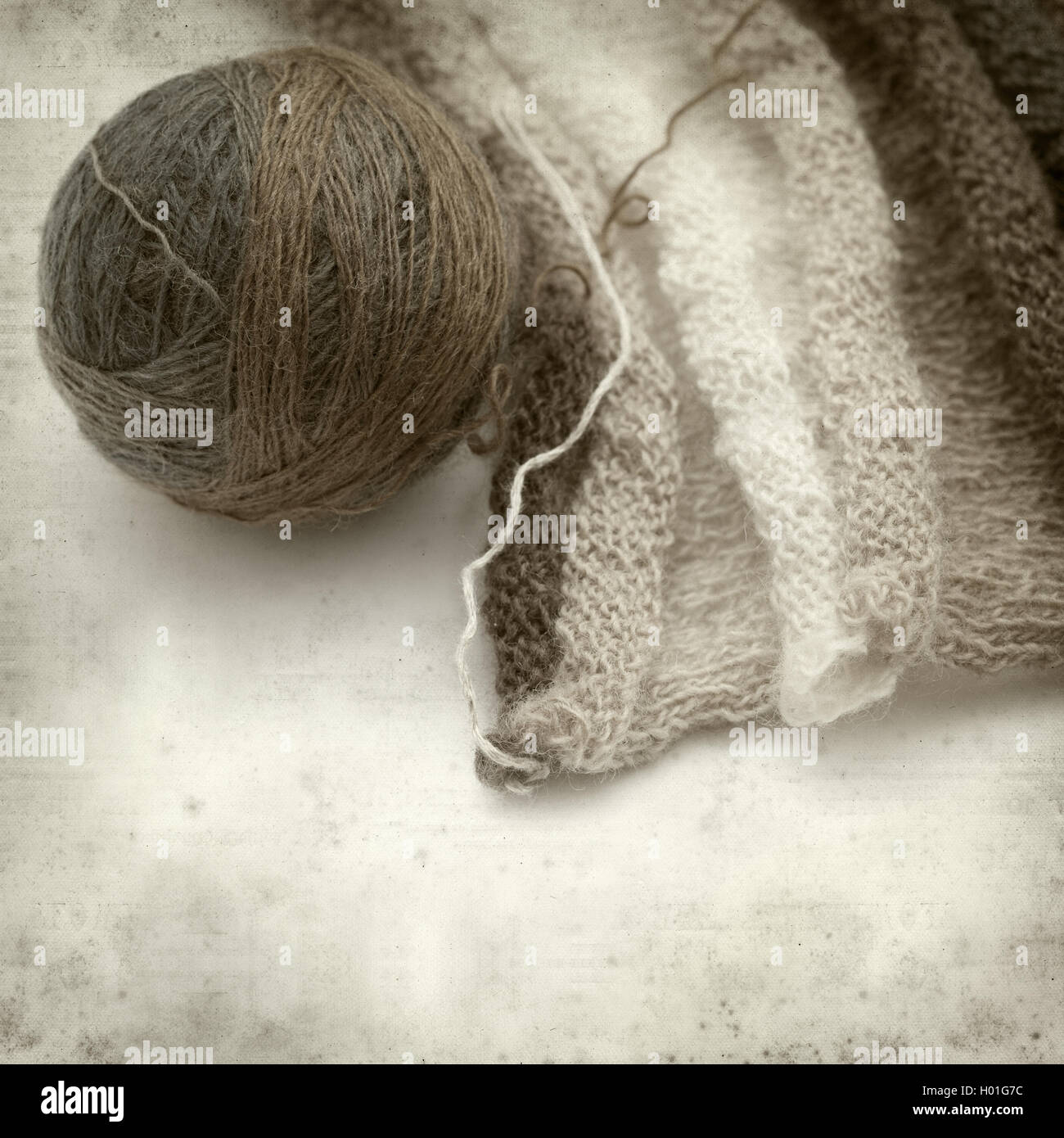textured old paper background with thin variegated knitting wool Stock ...