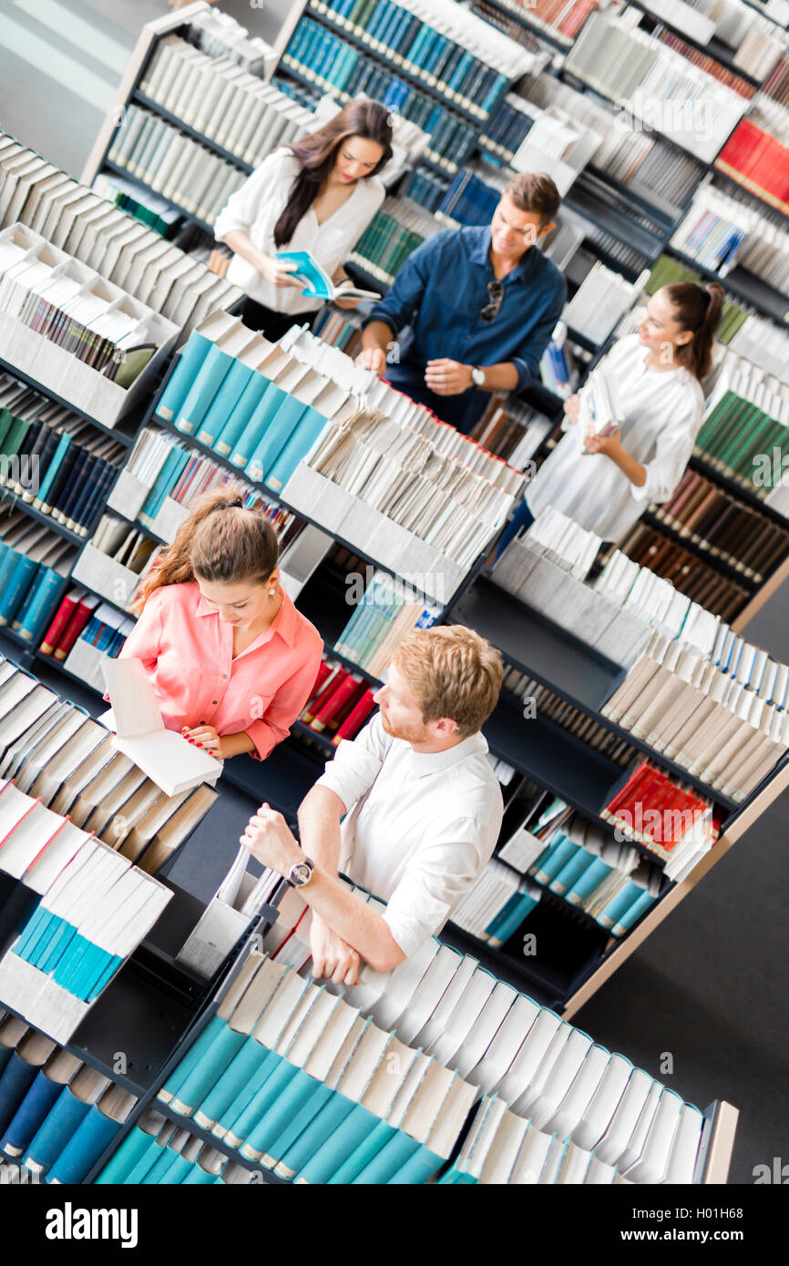 Students learning, reading in the library,view from above Stock Photo ...