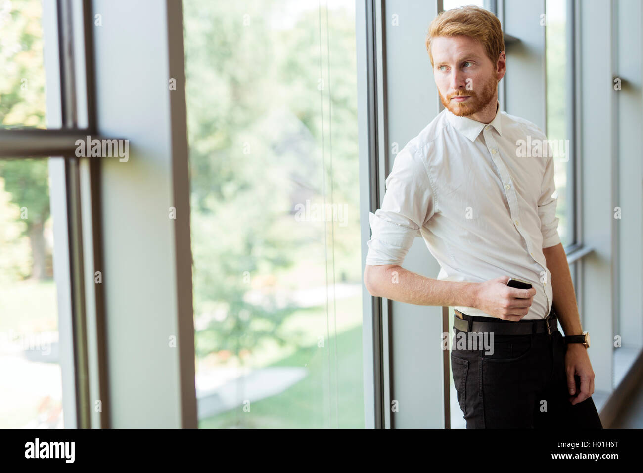 Portrait of a successful businessman standing by the window Stock Photo ...