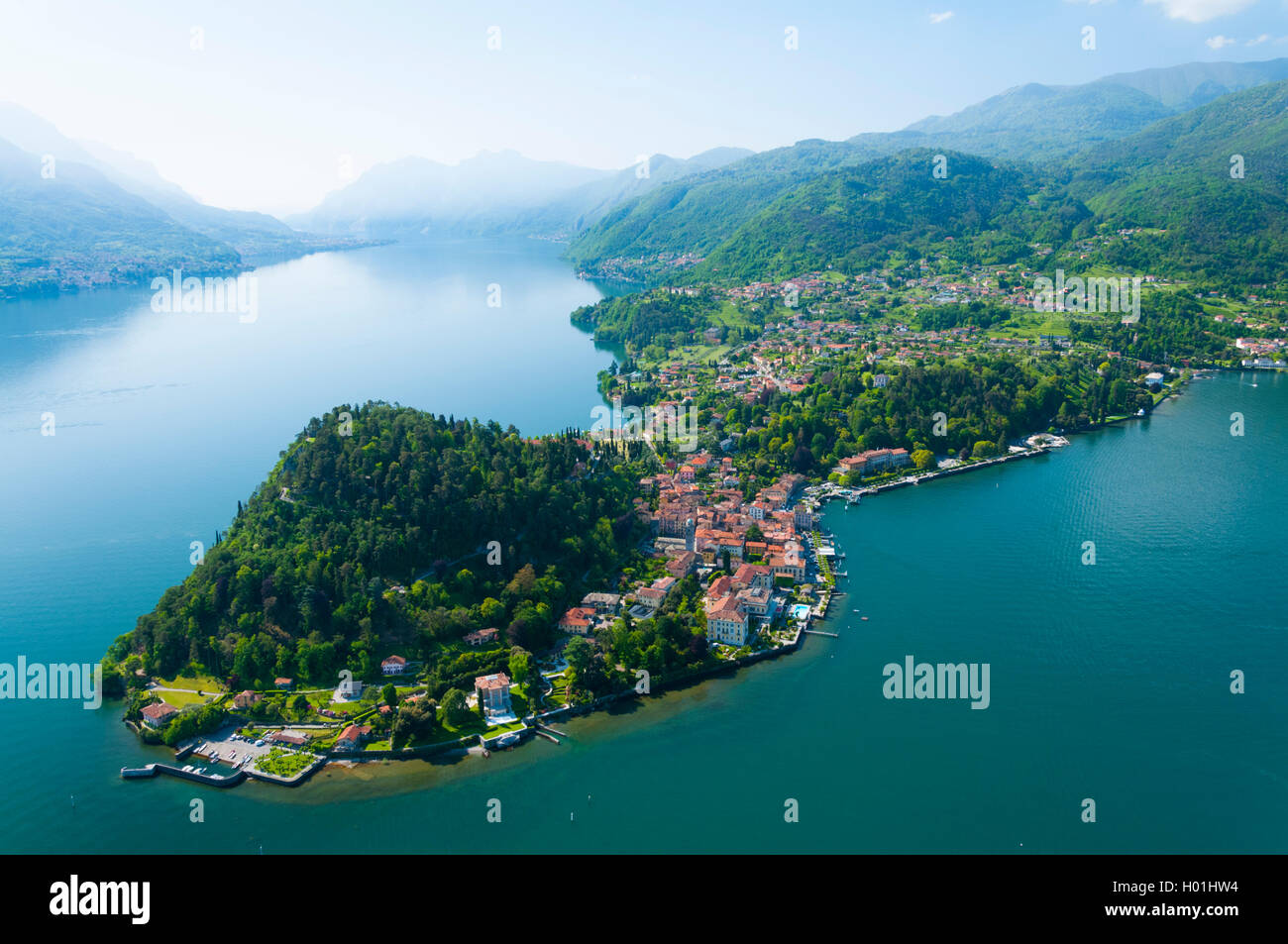 Italy, Lombardy, Como lake, Bellagio peninsula (aerial view Stock Photo ...