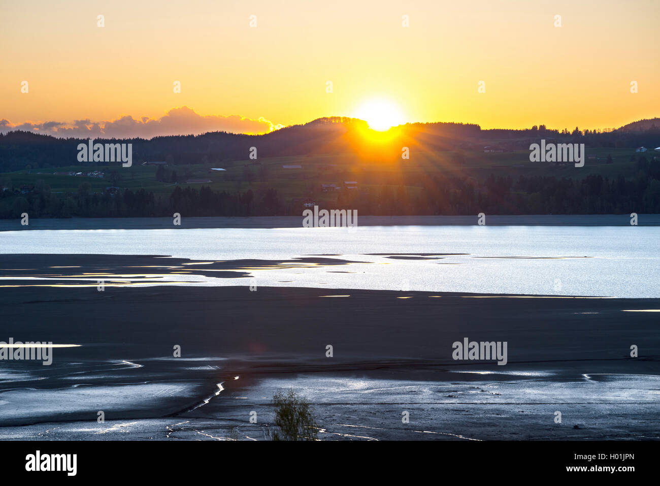 lake Forggensee at sunset, Germany, Bavaria, Oberbayern, Upper Bavaria ...