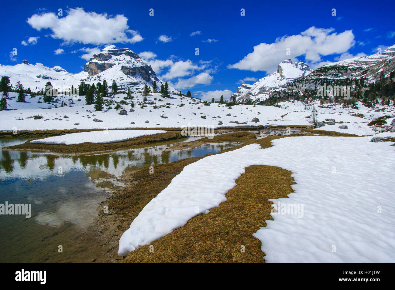 snow in june, Fanes plateau, Italy, South Tyrol, Dolomites Stock Photo ...