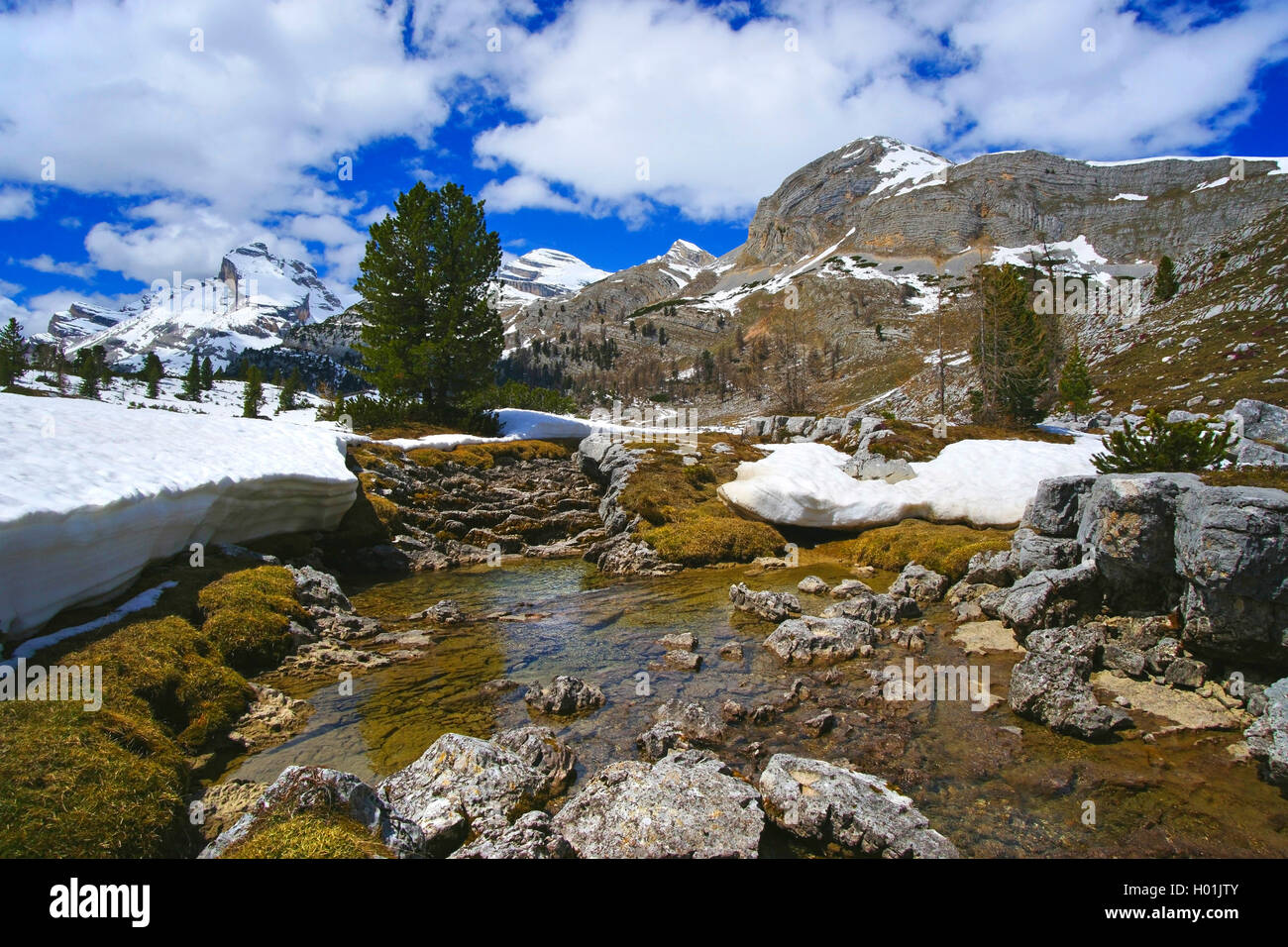 snow in june, Fanes plateau, Italy, South Tyrol, Dolomites Stock Photo ...