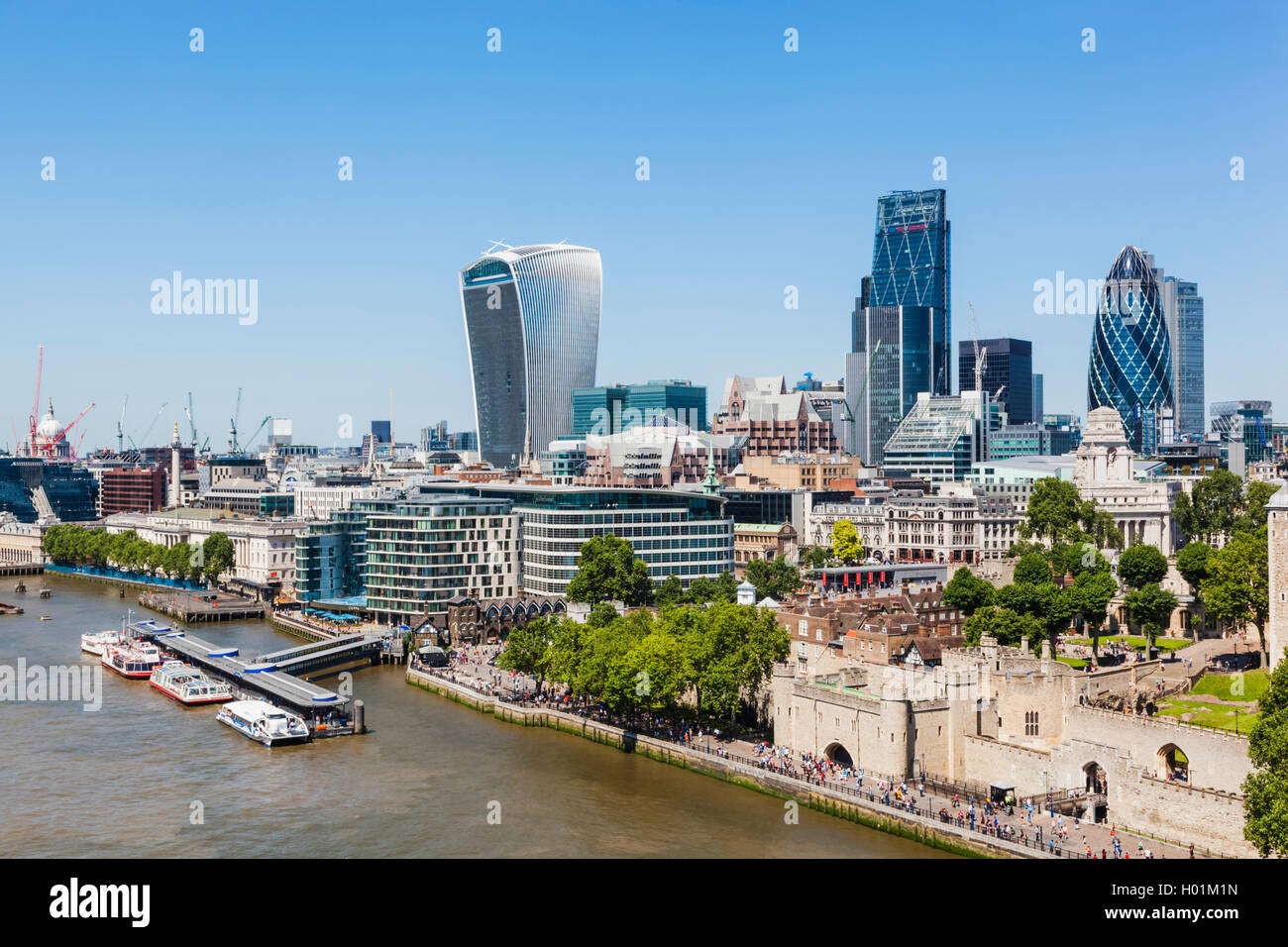 England, London, City Skyline and Thames River from Tower Bridge Stock ...