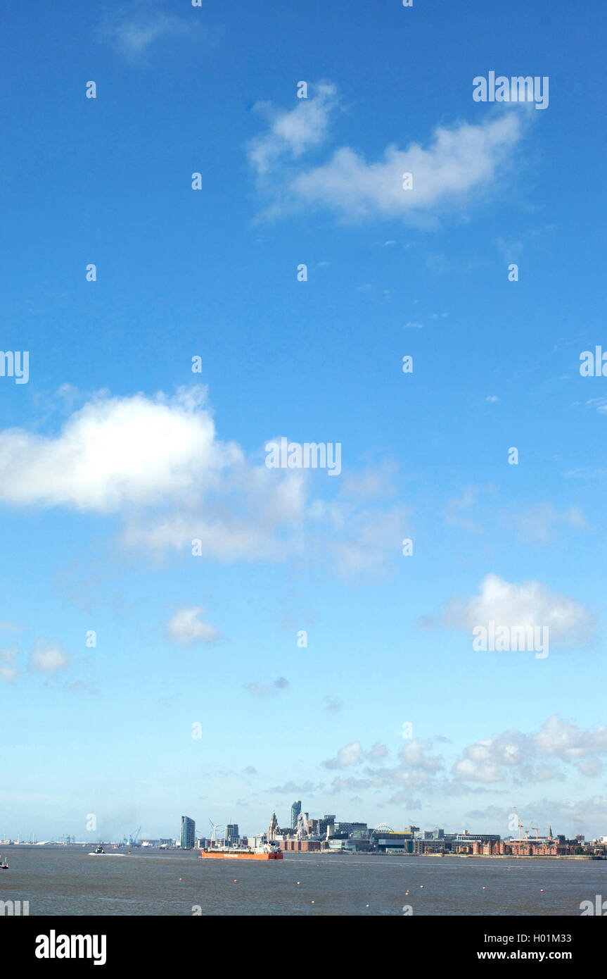 Liverpool over the river Mersey from Bromborough Stock Photo - Alamy