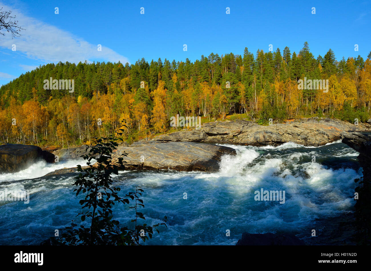majestic colorful autumn landscape with mighty roaring waterfall Stock ...