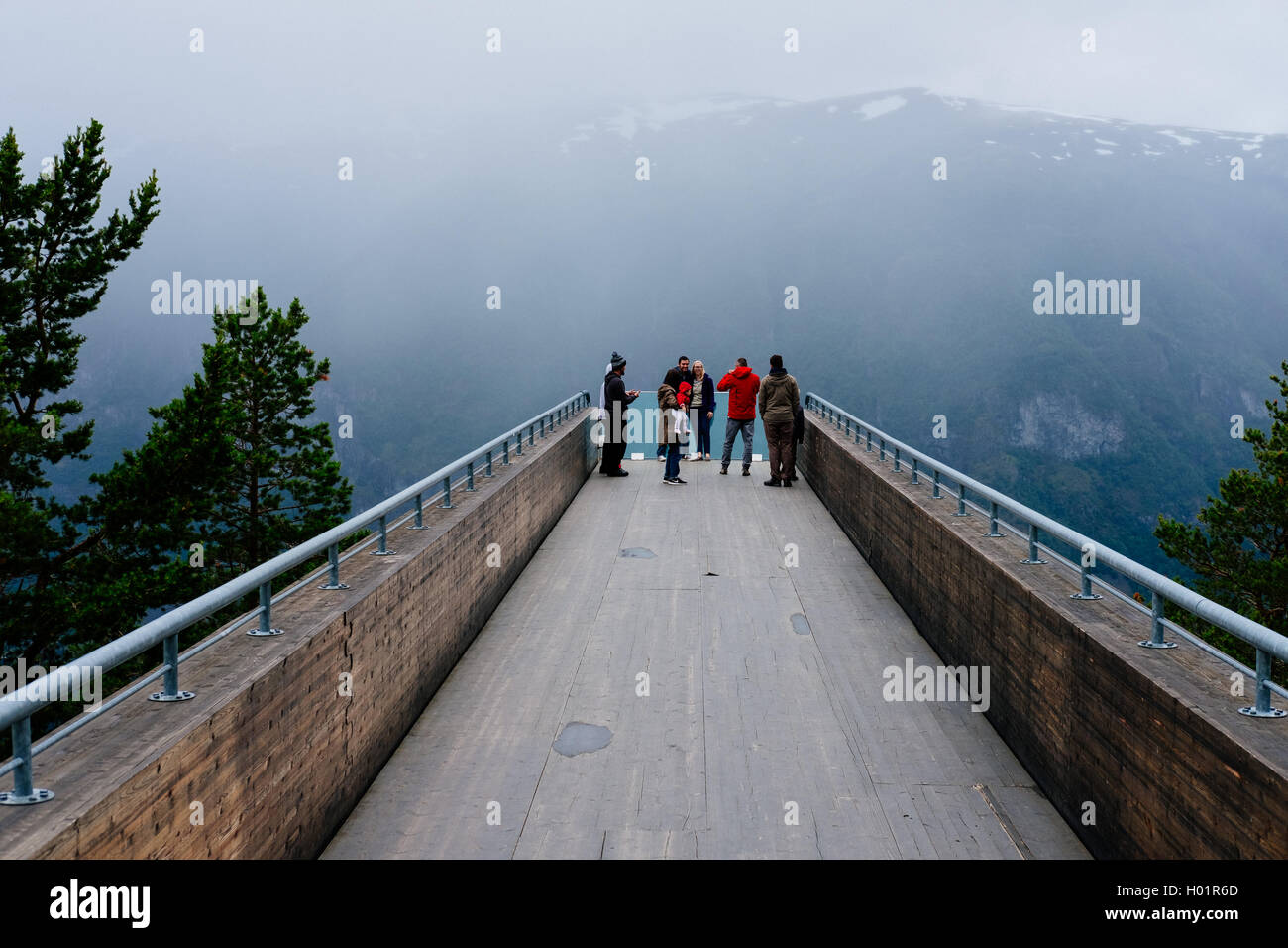 Stegastein Viewpoint with tourists , Aurlandsfjord, Norway Stock Photo ...
