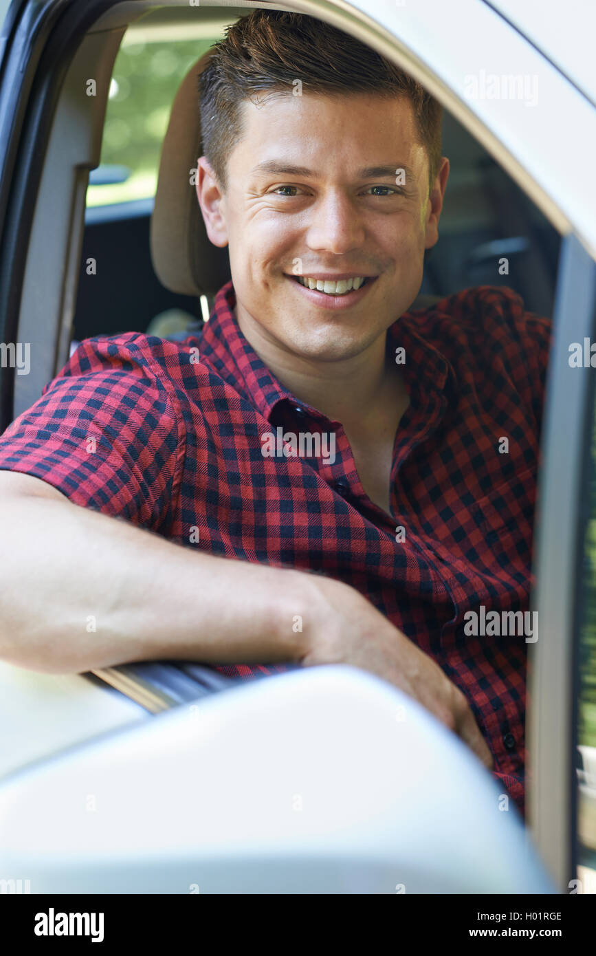 Portrait Of Man Driving Car Stock Photo - Alamy