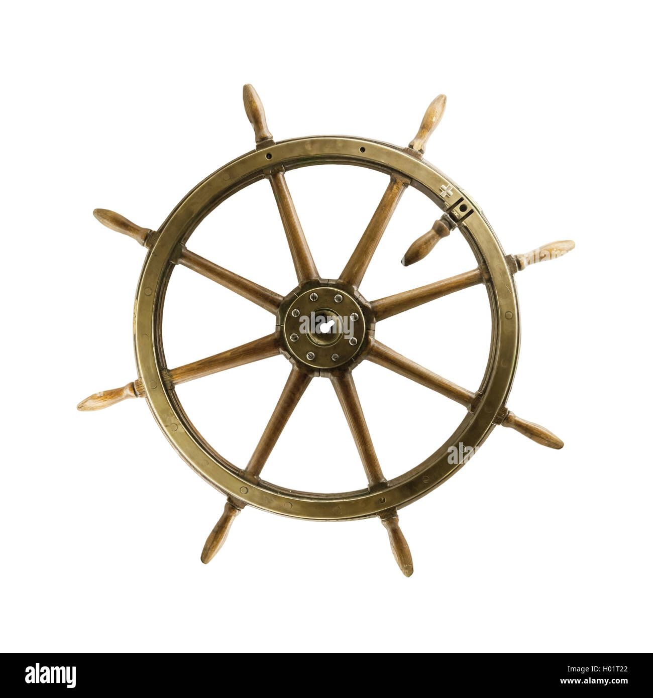 Vintage ship steering wheel isolated on white background Stock Photo ...
