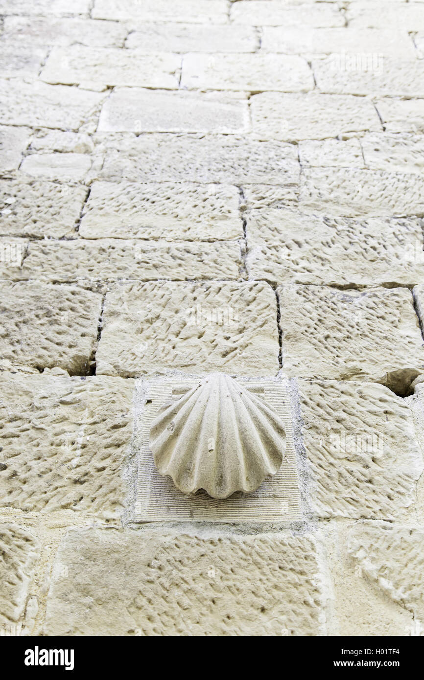 Shell for pilgrims, detail symbol on the Way of Saint James Stock Photo ...