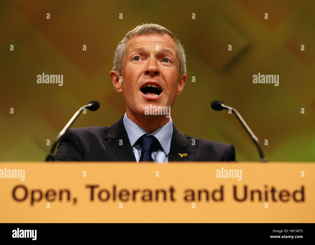 Scottish Liberal Democrat leader Willie Rennie delivers a speech during ...