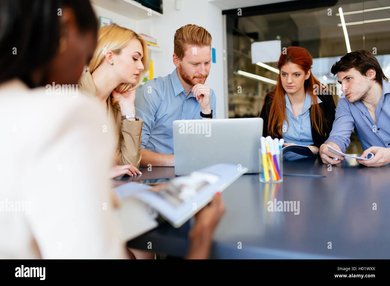 Top view equipped desk hi-res stock photography and images - Alamy
