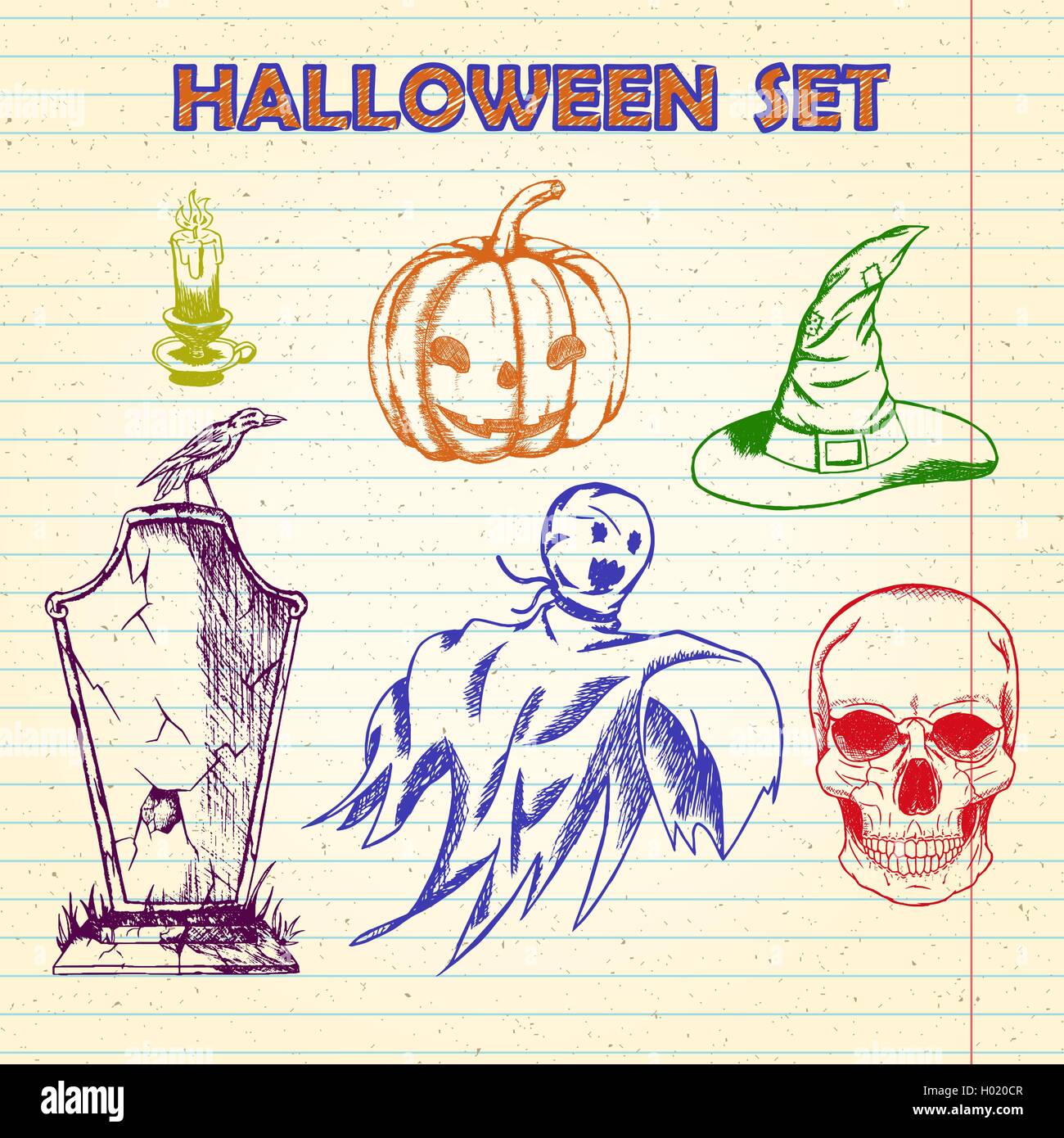 Halloween characters doodle art hi-res stock photography and images - Alamy