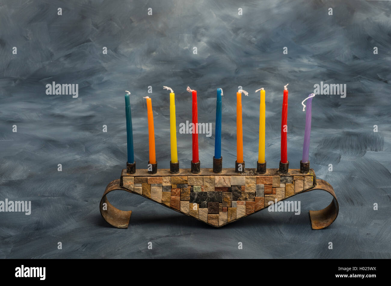 Menorah with candles for Hanukkah Stock Photo - Alamy