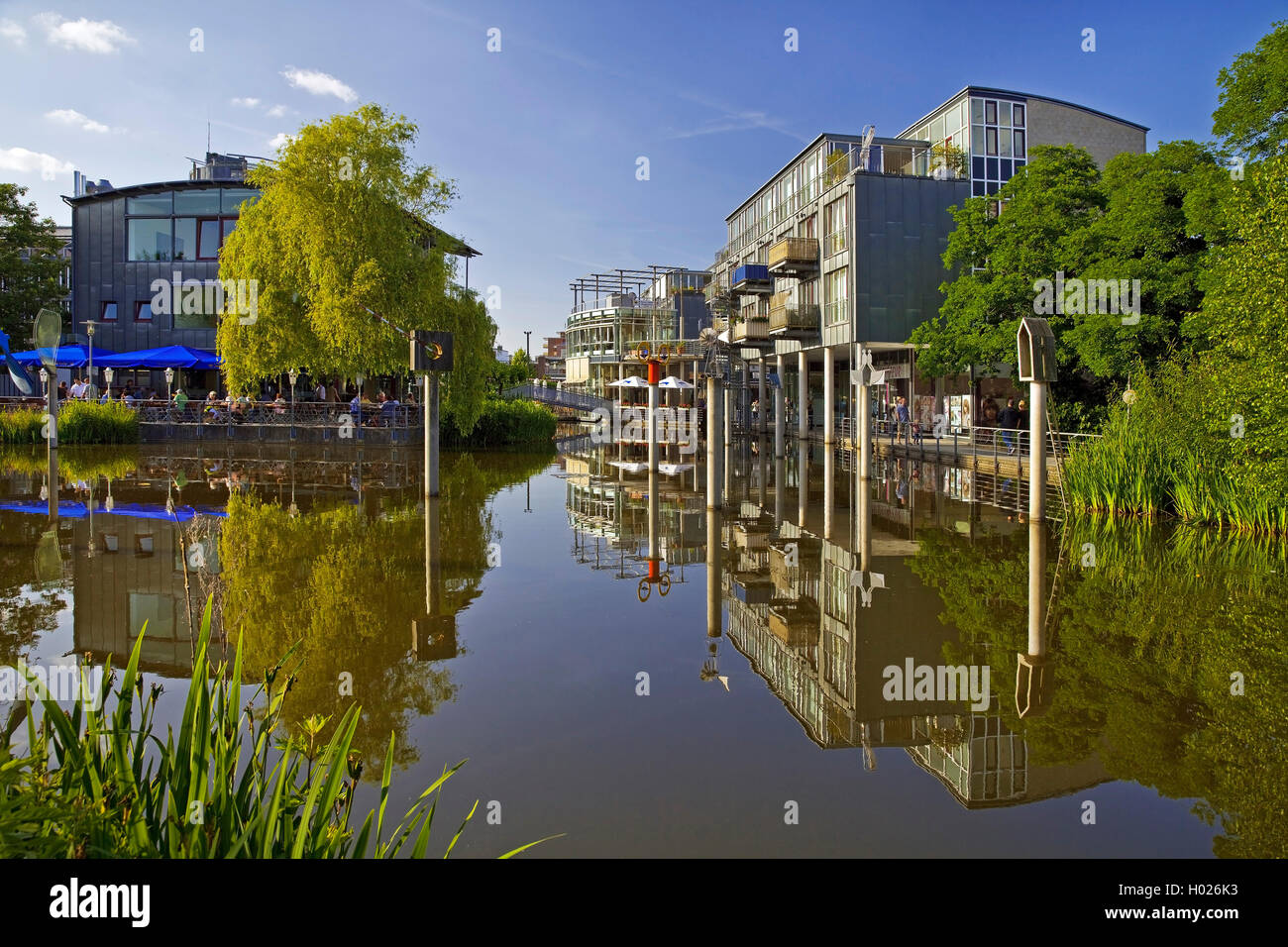 city park and town lake in the inner city of Kaarst, Germany, North ...