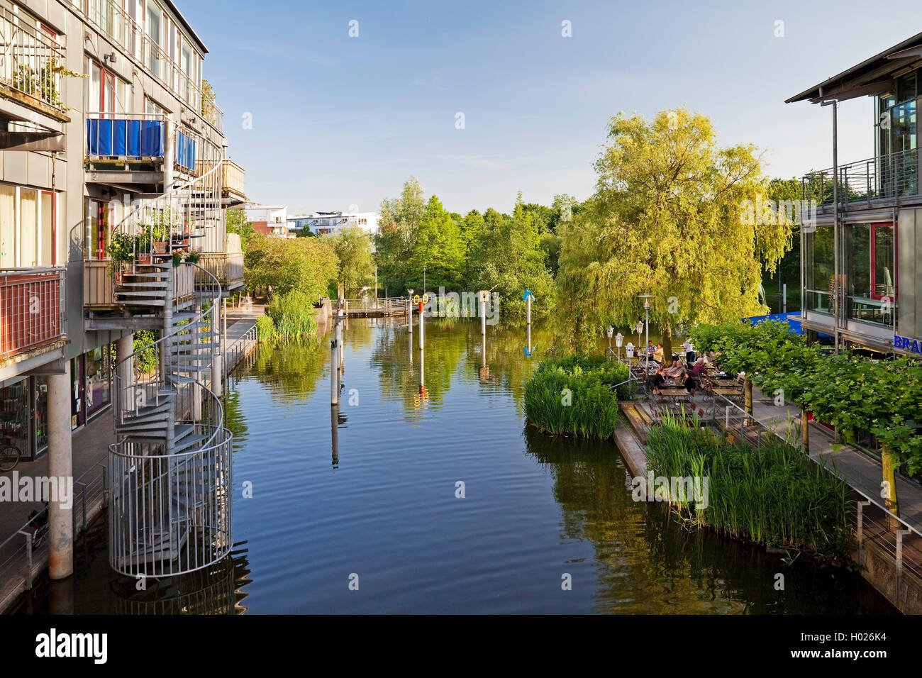city park and town lake in the inner city of Kaarst, Germany, North Rhine-Westphalia, Lower ...