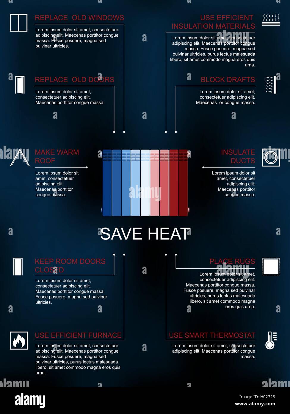 Save heat infographic , icons and methods of heat saving Stock Vector ...