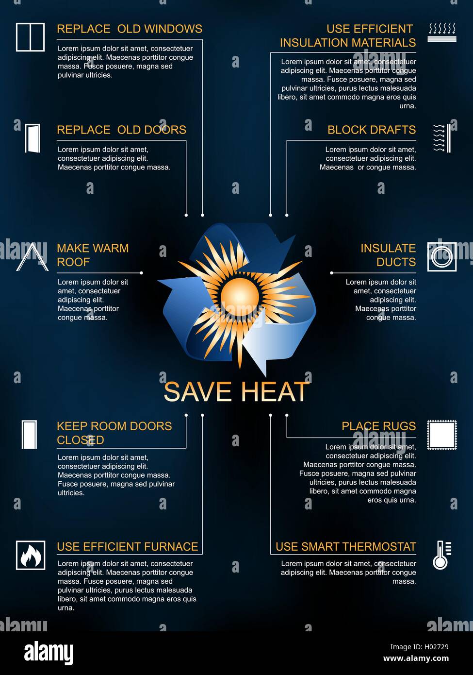 Save heat infographic , icons and methods of heat saving Stock Vector ...