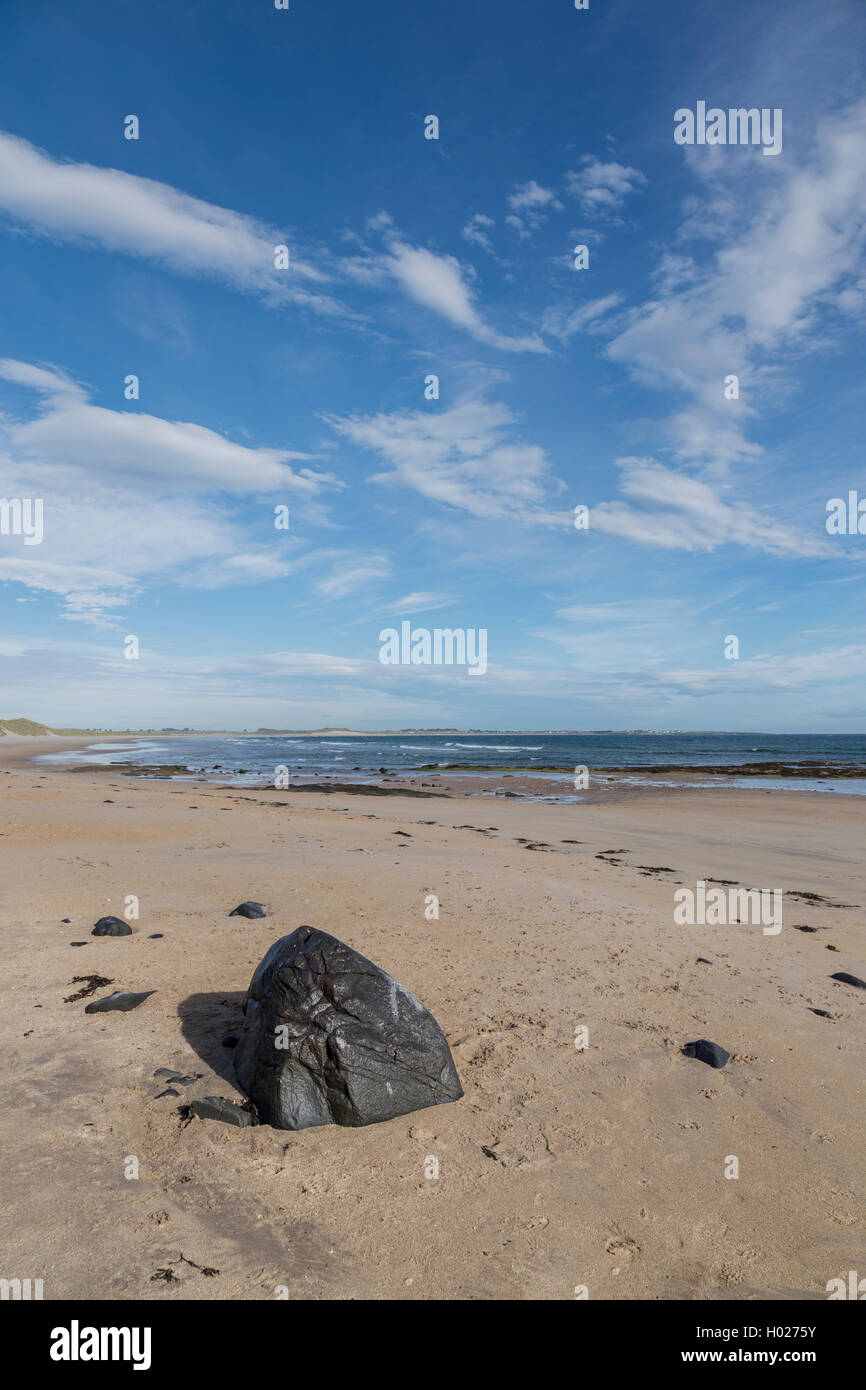 Large Rock on Beach at Beadnell Bay on the Northumberland Coast Stock ...