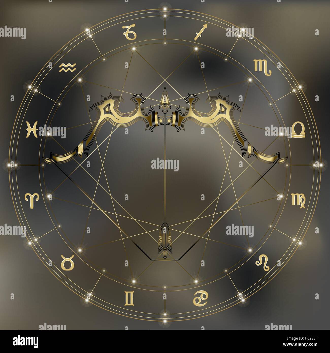 Golden bow and arrow, zodiac Sagittarius sign Stock Vector Image & Art ...