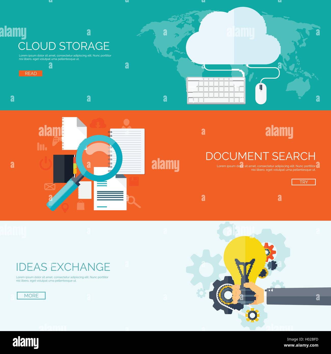 Vector illustration. Flat cloud computing background. Data storage ...