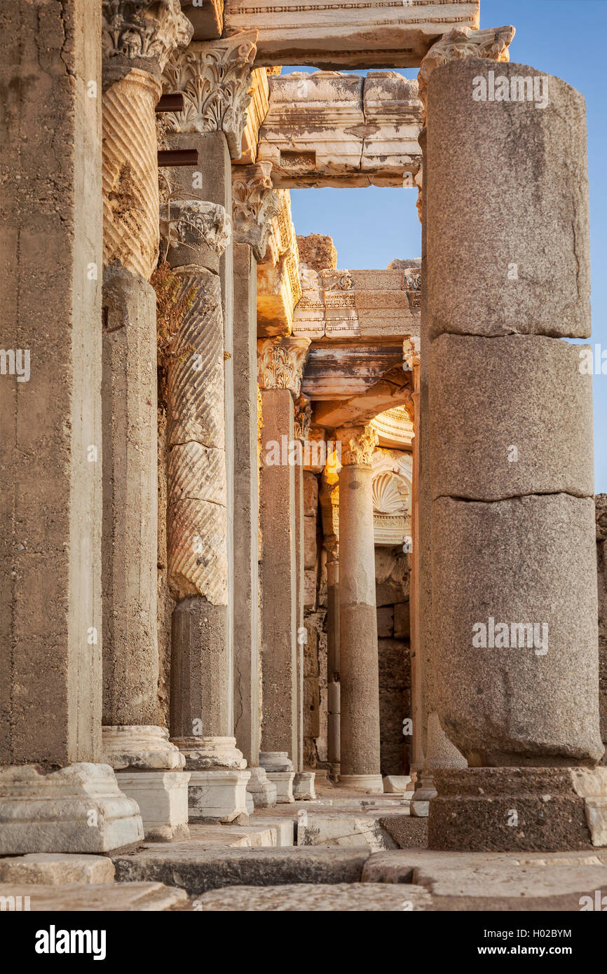 Detail of pillars in the ancient state agora. Side, Turkey Stock Photo ...